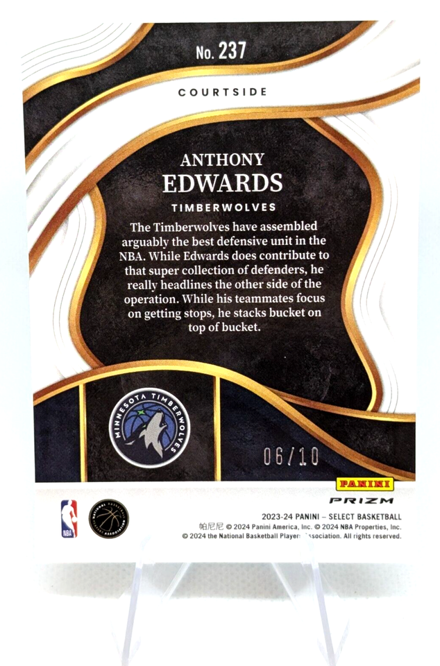 2023-24 Panini Select Anthony Edwards Gold Courtside Minnesota ...