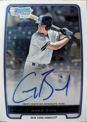 2012 Topps Bowman Chrome Greg Bird #BCP98 1st Bowman Card Autograph NY ...