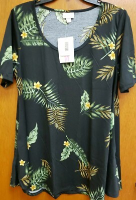 NWT LULAROE TEE MEDIUM BLACK TROPICAL PRINT PLUMERIAS | eBay