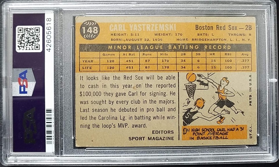 Carl Yastrzemski YAZ 1960 Topps RC PSA 4 Centered Beauty Rookie Card ...