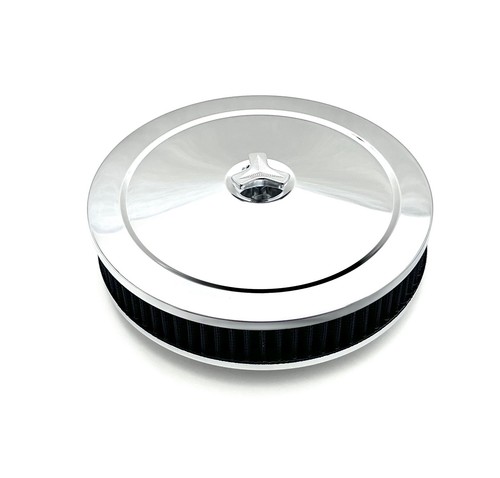 10" x 2" Chrome Round Air Cleaner Black Washable element Chevy SBC 350 ...