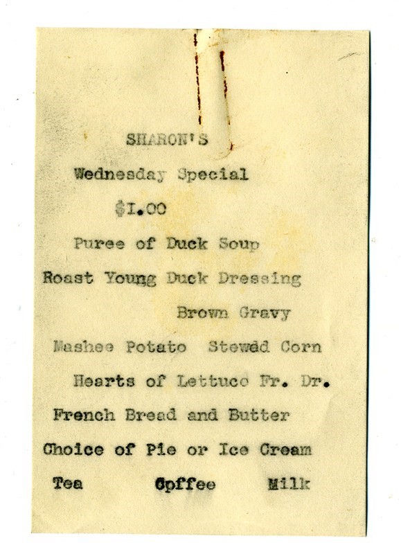 Sharon's Duck Farm Restaurant Menu Wrentham Massachusetts 1930's Roast ...