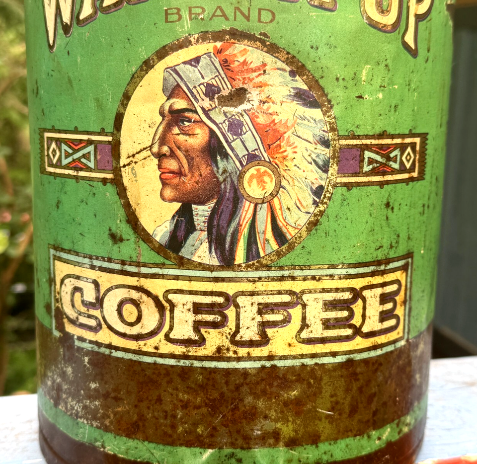 Vintage LG 10 Pound Metal Wak EM Up Coffee Can Great Indian Graphics ...