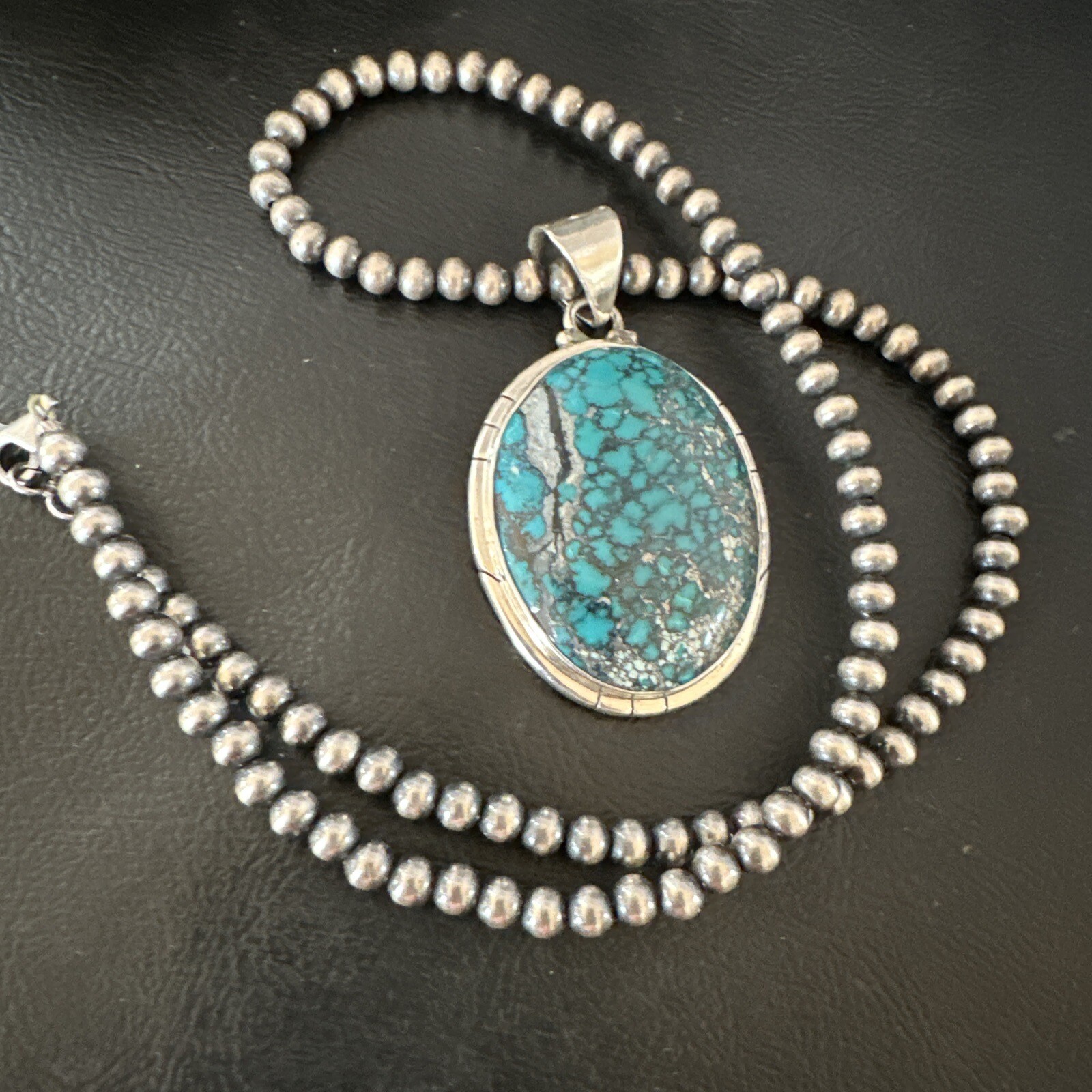 Mens Navajo Sterling Silver Blue Spiderweb Turquoise Necklace Pendant ...