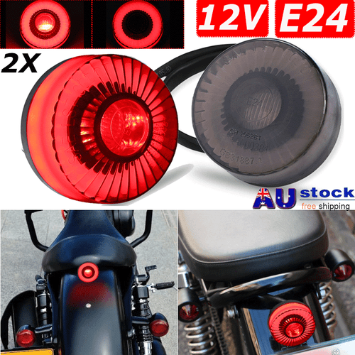 2x Universal Round Motorcycle LED Tail Lights Rear Stop Brake For ...