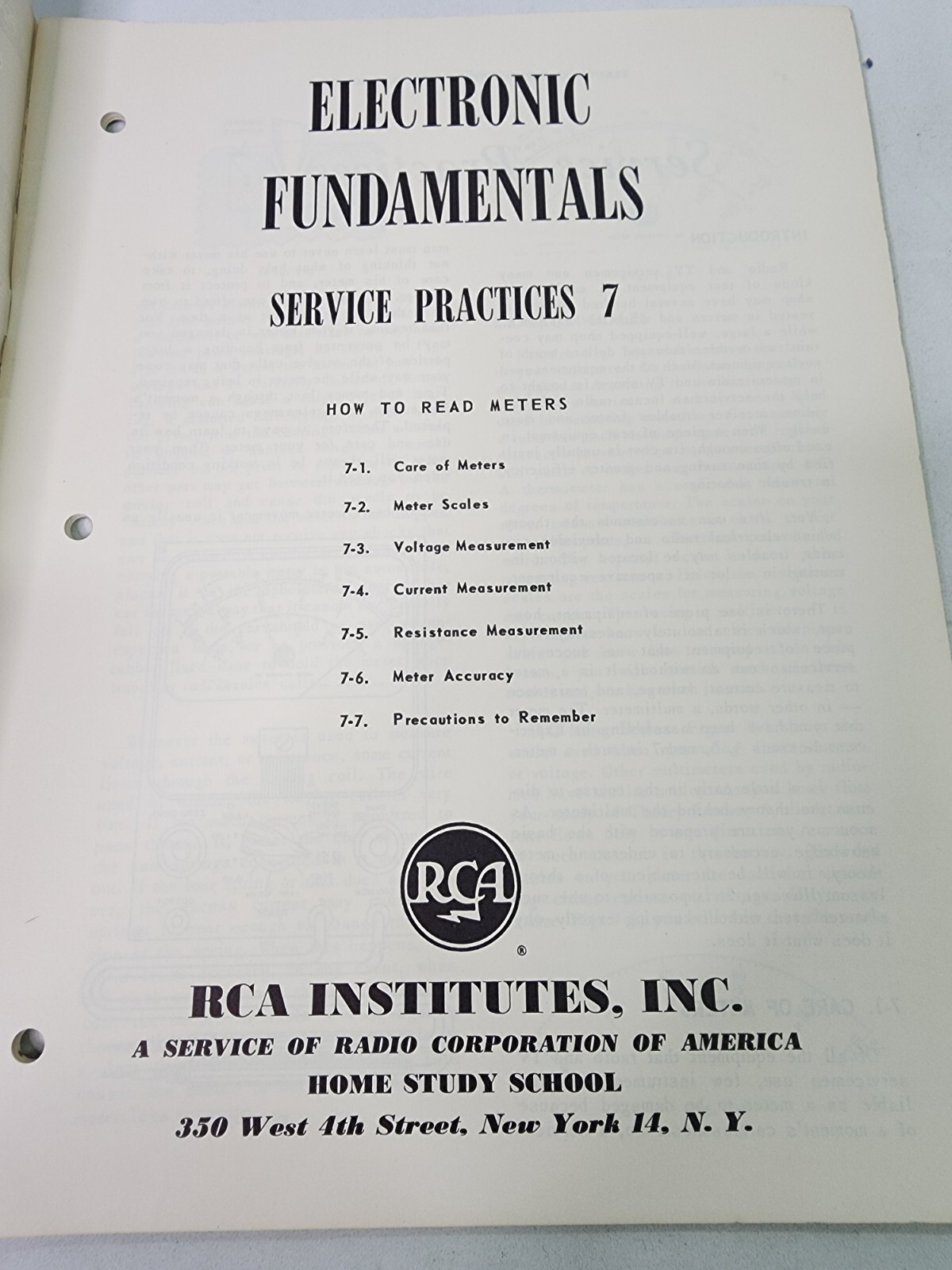 RCA Institutes Electronic Fundamentals Study Group 4 Service Practices ...