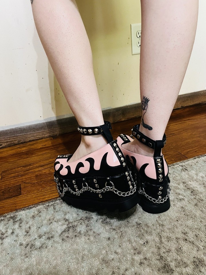 Lamoda Black & Pink size 8, goth punk platform w/chains shoes NWOB | eBay