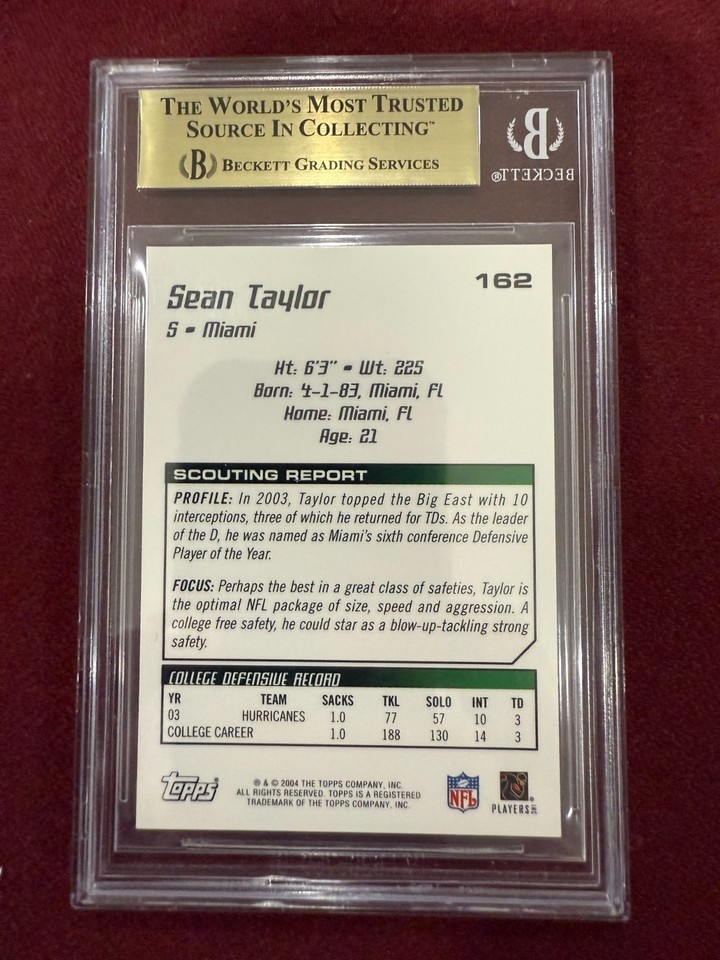 Sean Taylor 2004 Topps DPP Gold Refractor Rookie Card BGS 9.5 Gem Mt | eBay