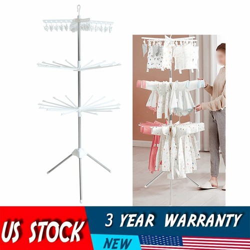 3-Tier Rotation Clothes Drying Rack Foldable Laundry Hanger Tripod ...