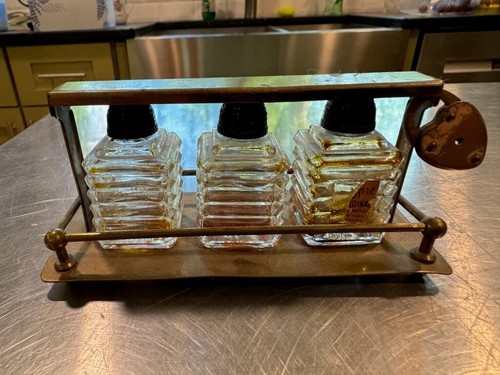 Vintage Brass Perfume Caddy W 3 Glass Bottles Pat Pend Souvenir Of San ...