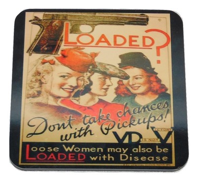 WW2 Loaded Gun VD PSA Coasters 3.75 X 3.75 Hard Surface Cork Back New ...