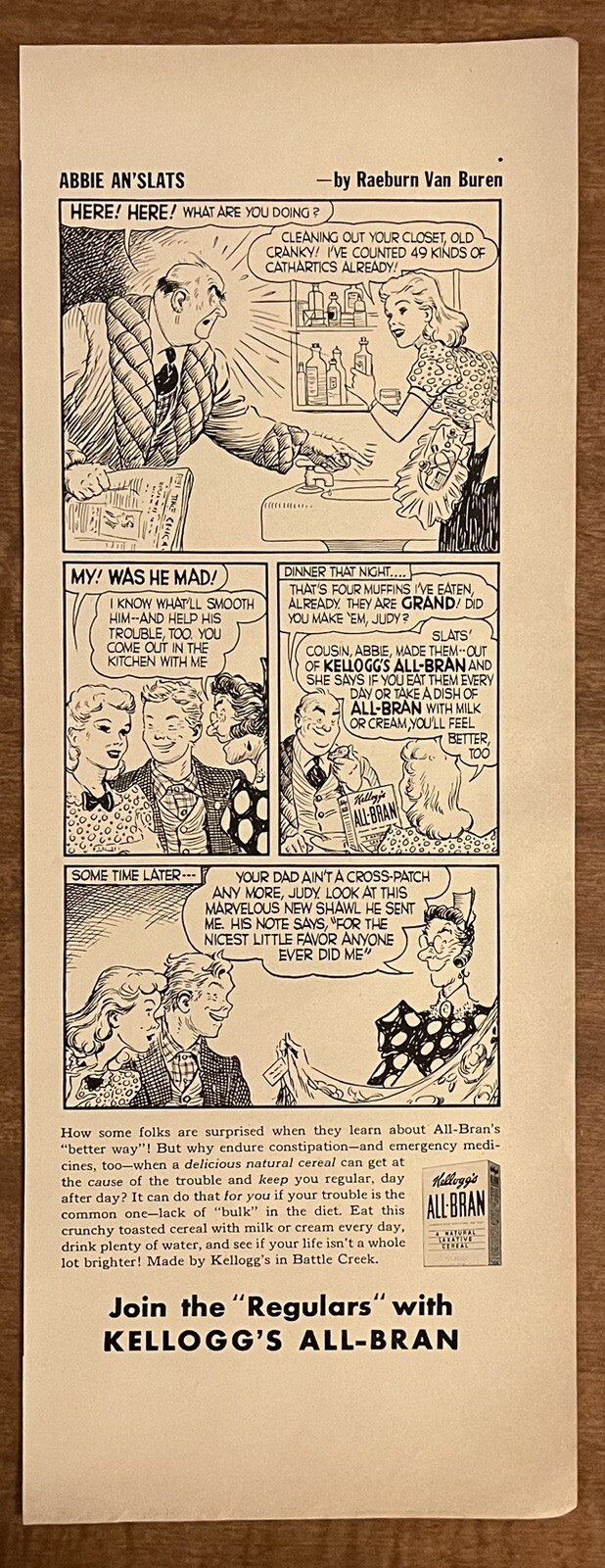1939 Kellogg’s All-Bran Cereal Comic Cartoon Constipation 1930s Print ...