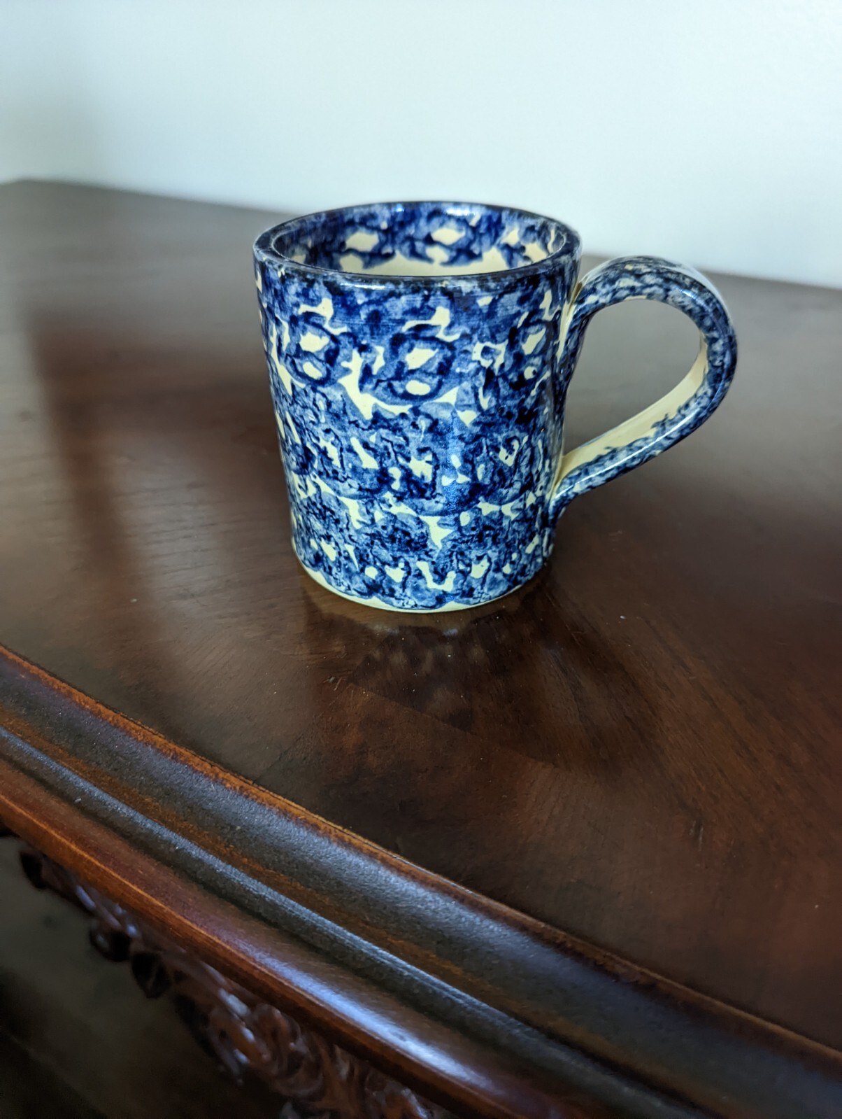 Vintage Conner Prairie Salt Glazed Blue Spongeware Pottery Coffee Mug ...
