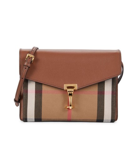 NWT Burberry Small Macken House Check Derby Leather Cross Body Bag Tan ...
