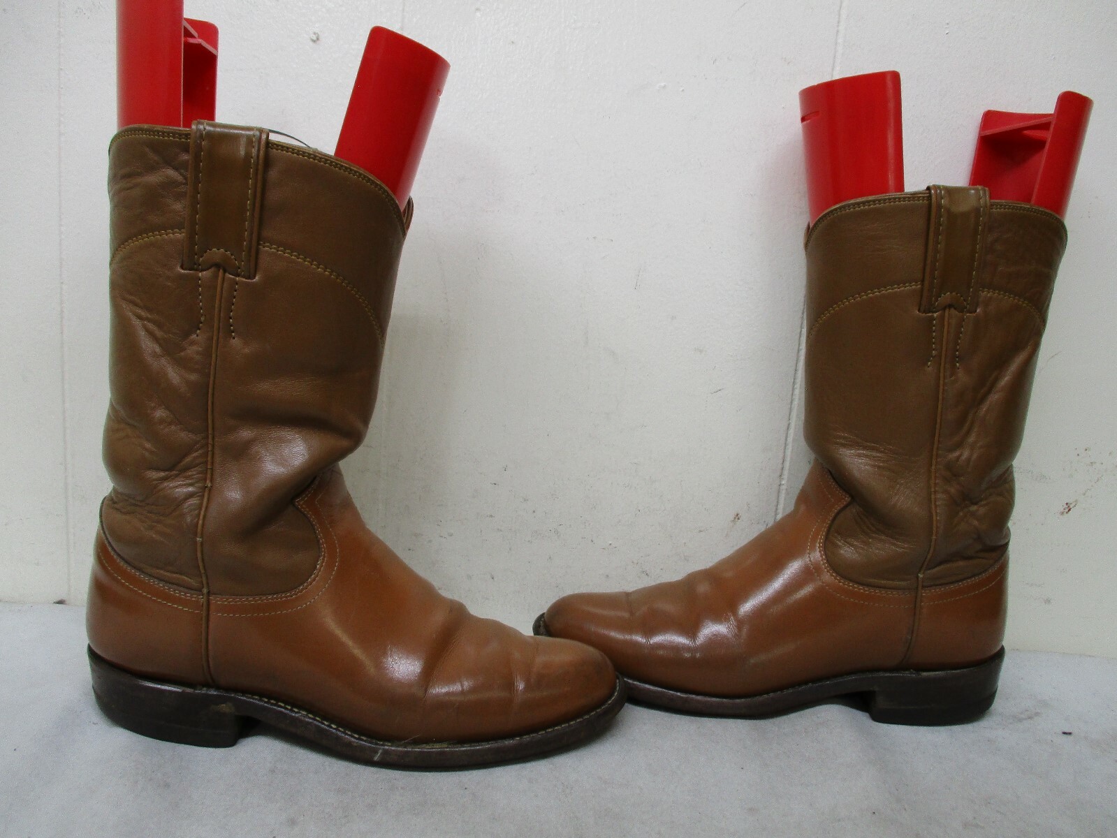 JUSTIN Brown Leather Roper Cowboy Boots Womens Size 4… - Gem