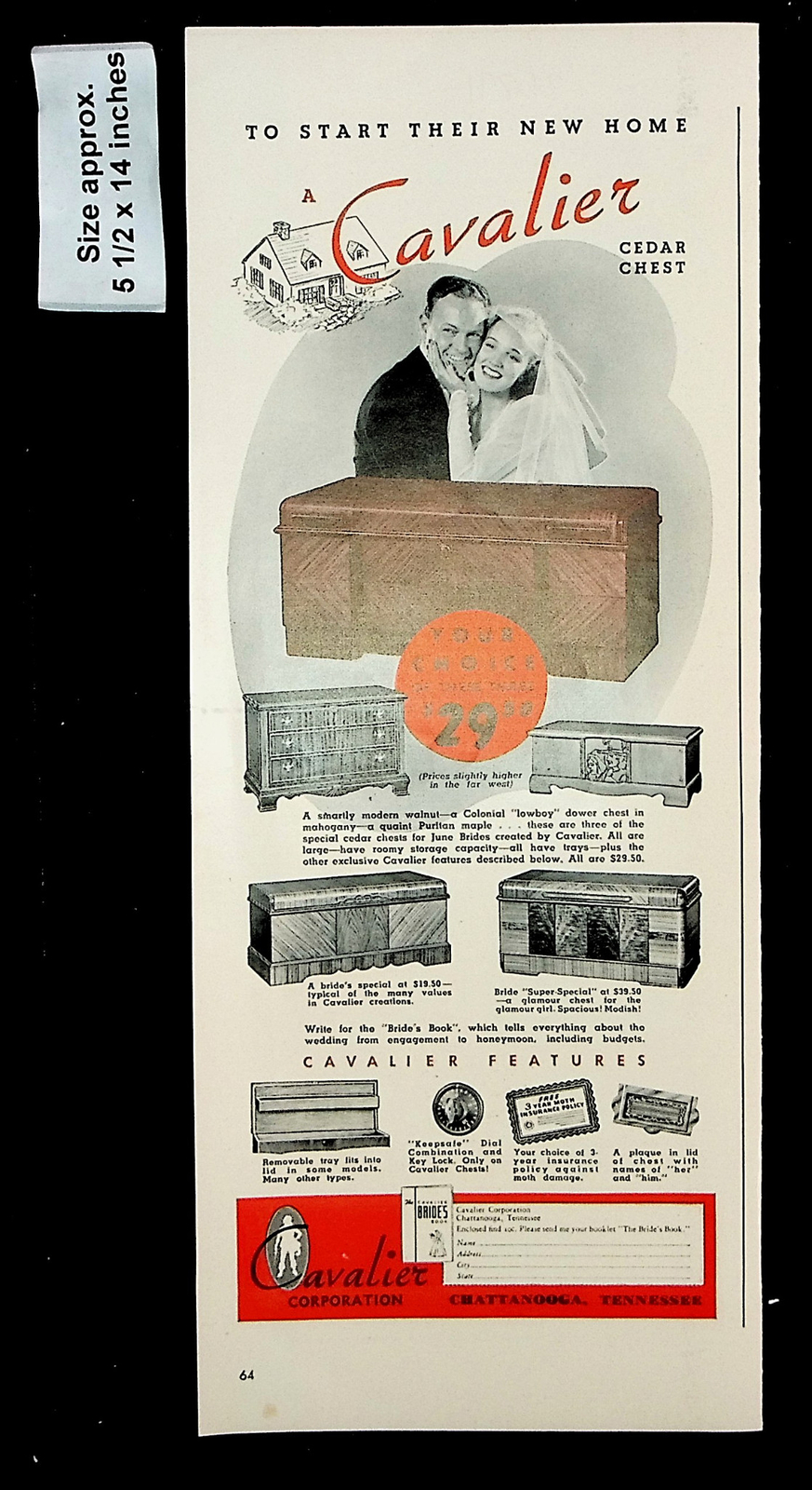 1940 Cavalier Corporation Cedar Chest Furniture Home Gift Vintage Print ...