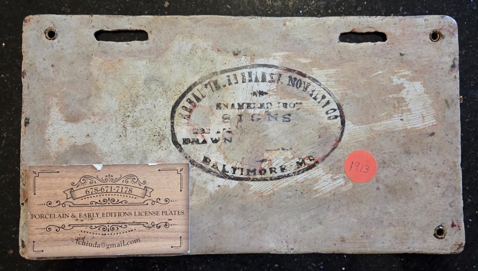 1913 South Carolina SC Richland Pre-State Prestate Porcelain License ...