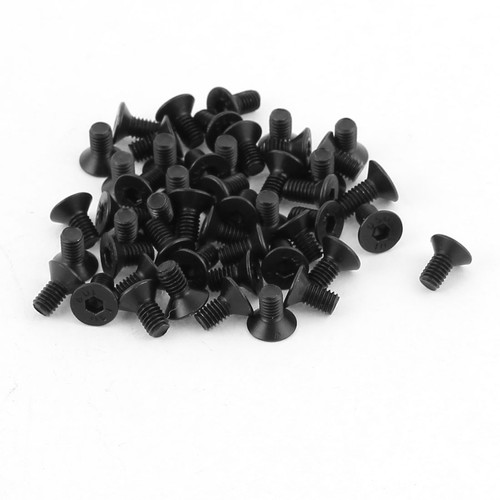 50Pack Black M3 x 6mm Alloy Steel Hex Socket Flat Head Countersunk ...