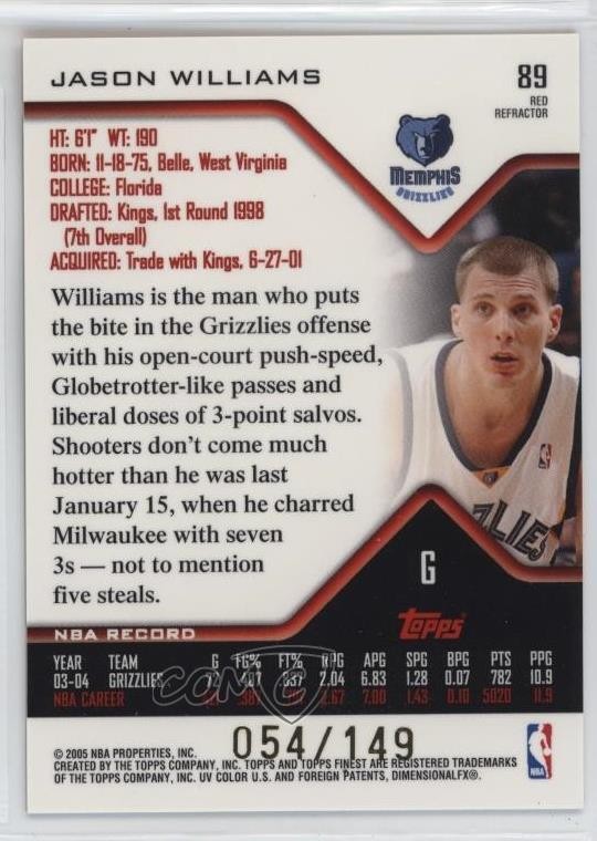 2004-05 Topps Finest Red Refractor /149 Jason Williams #89 | eBay