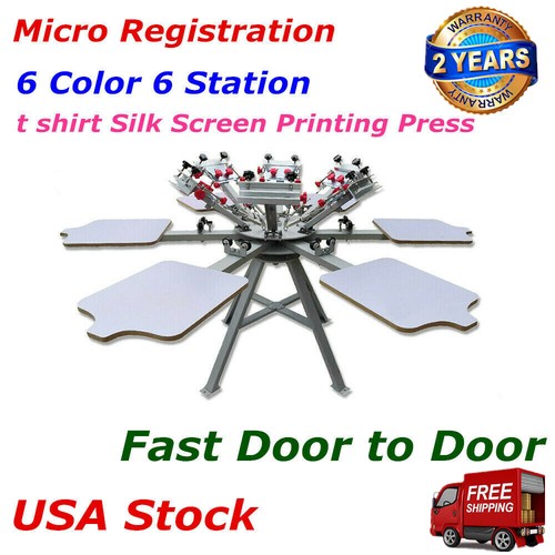 Micro Registration 6 Color 6 Station t shirt Silk Screen Printing Press ...