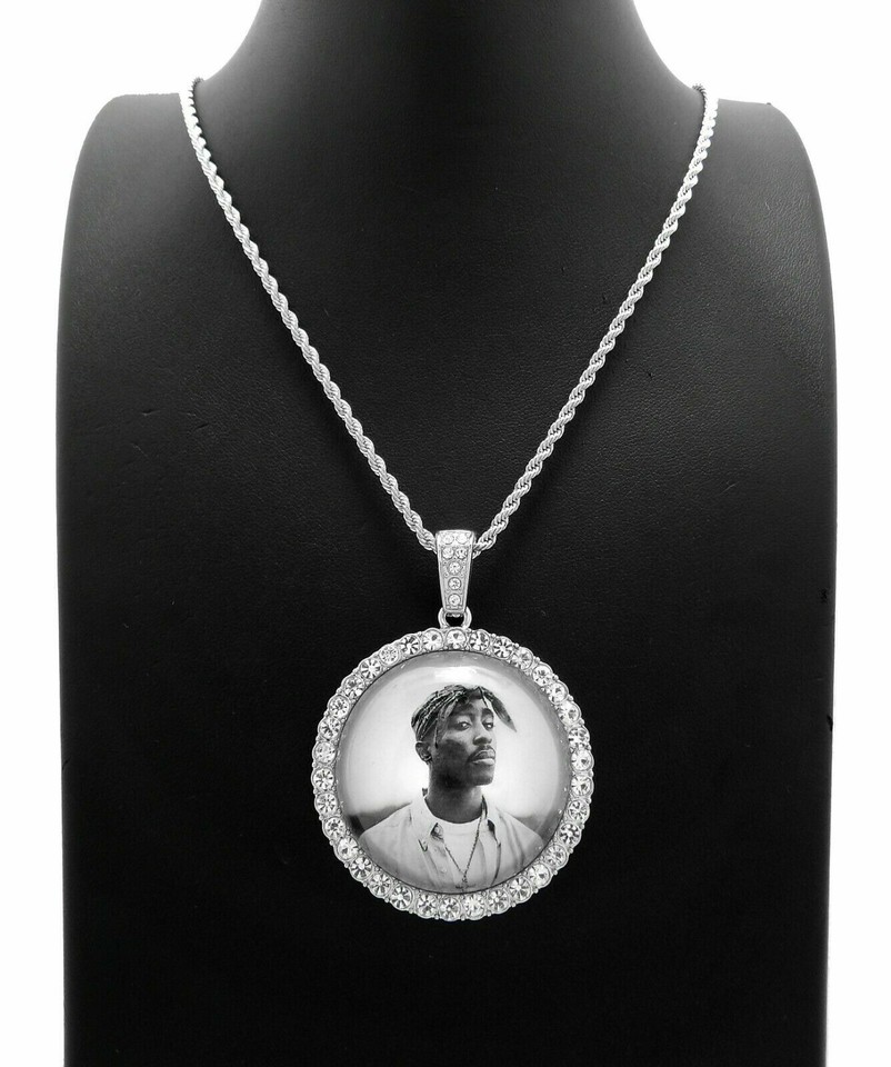 Hip Hop Iced 2Pac Picture Frame Pendant & 18"~ 24" Box Cuban Rope Chain ...