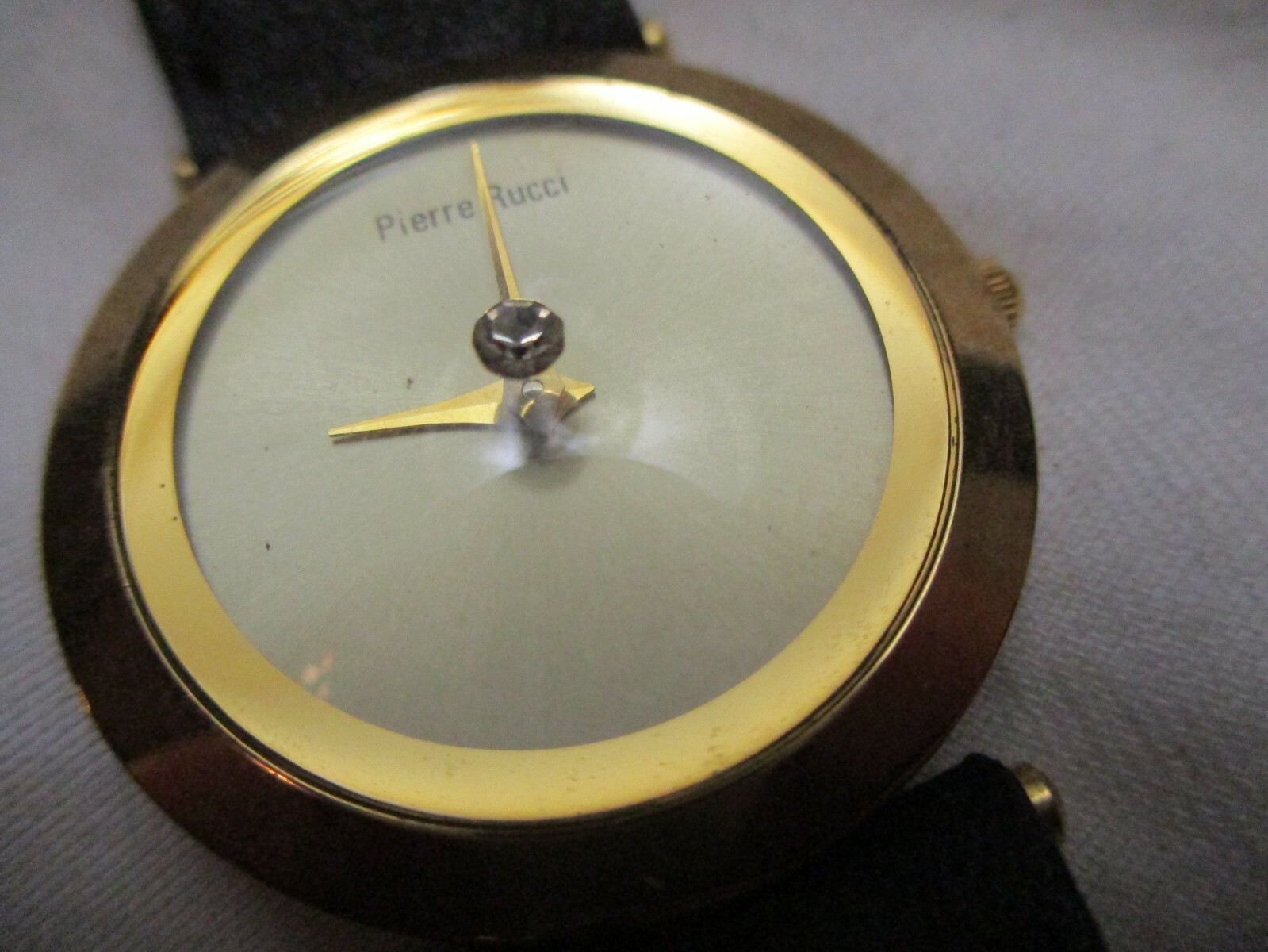 18K Gold Plated Pierre Rucci Watch Black Buckle Leather Band Water ...