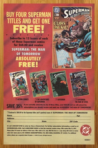 1996 DC Comics Superman Subscription Print Ad/Poster Superhero Retro ...