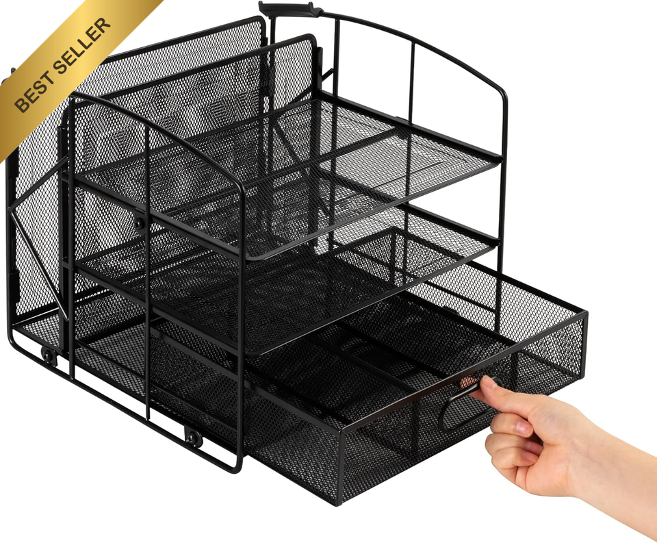 3-Tray Rectangular Desk Organizer Sliding Drawer Hanging File Holder ...