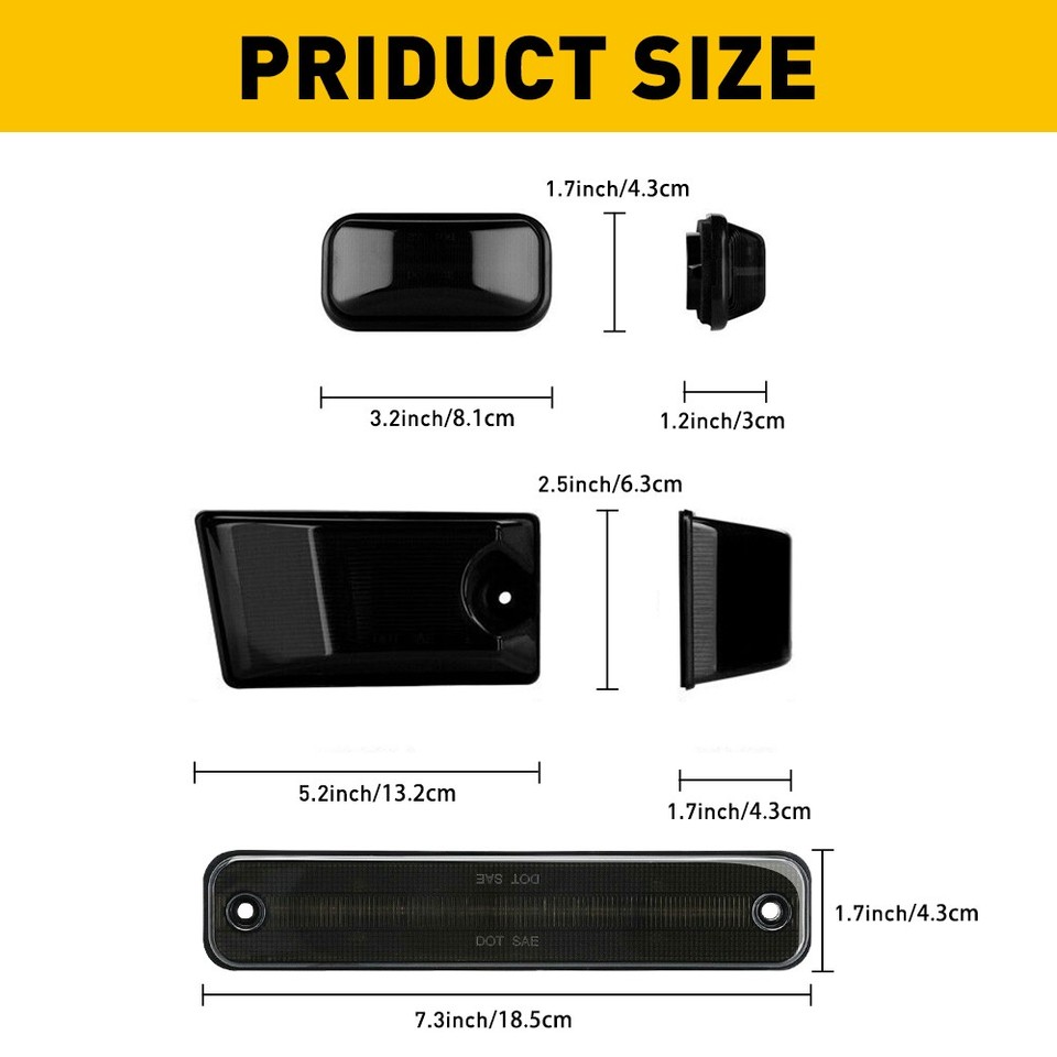 Front For 03-2009 H2 Hummer LED Rear Side Marker Bumper Indicator Roof ...