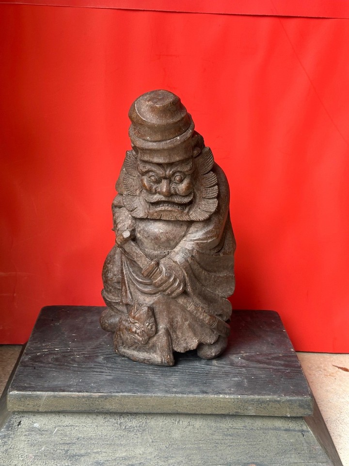Antique Chinese Carved Wood Zhong Kui Statue – Chung Kwei Demon Queller ...