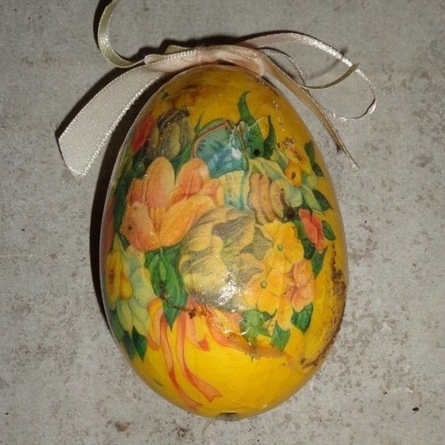 YELLOW FLORAL PAPER MACHE HANGING EASTER EGG ** | eBay