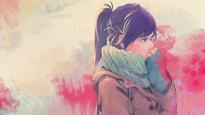 Anime artwork cold looking away girls short hair blue Playmat Gaming ...