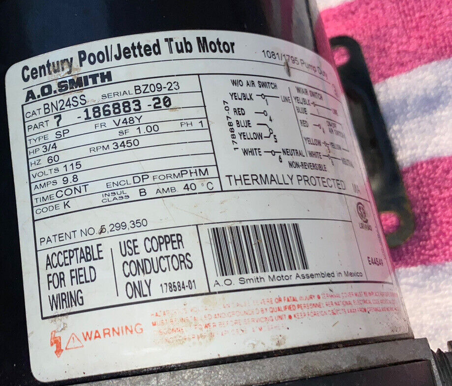 MagneTek 3/4 HP Century Pool Jetted Tub Spa Motor Pump 115V 3450 RPM ...