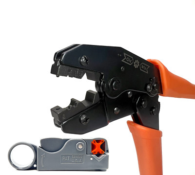 RF Coax Tool Combo Cable Stripper + Ratchet Crimper RG8 RG11 RG174 ...