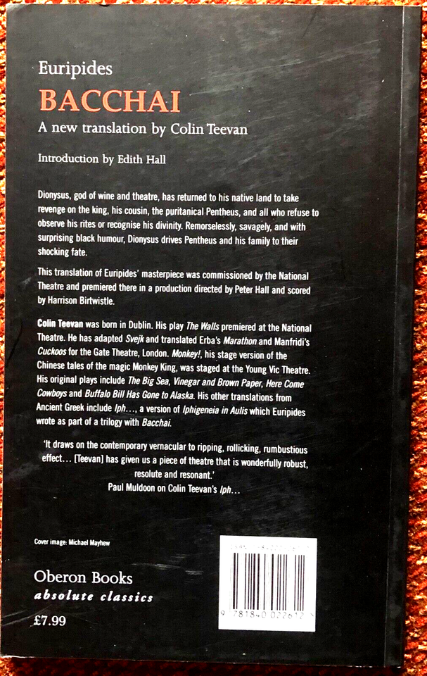 BACCHAI / Euripides, trans Colin Teevan - New, Unread National Theatre ...