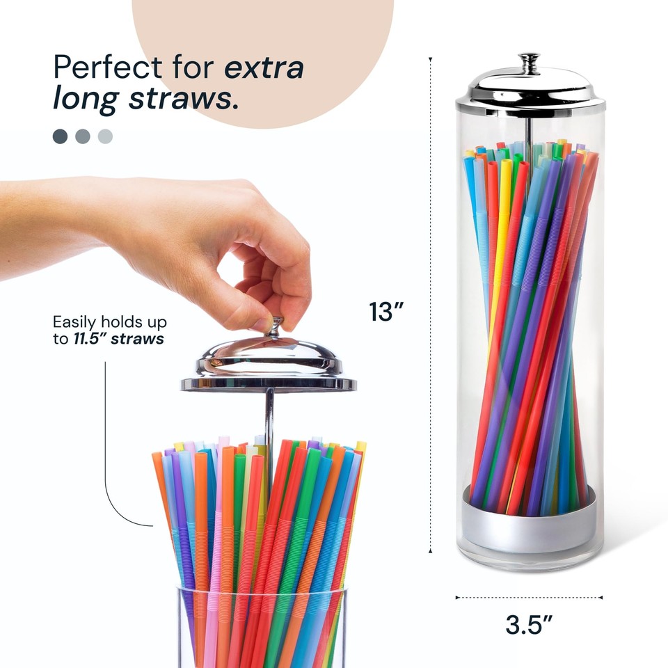 SimplyImagine Acrylic Straw Holder- 13 Inch Tall Drinking Straw ...