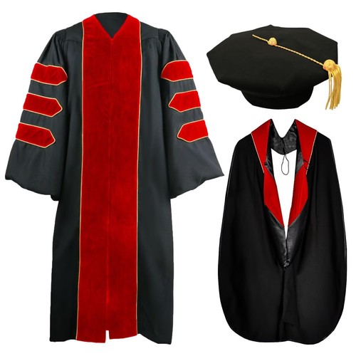 Deluxe Doctoral Graduation Gown Hood Tam 8 Sided Package with Gold ...
