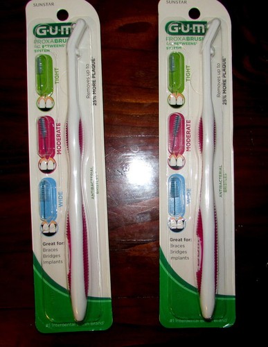 2x Red GUM Proxabrush Permanent Handle -with Go-Betweens Interdental ...
