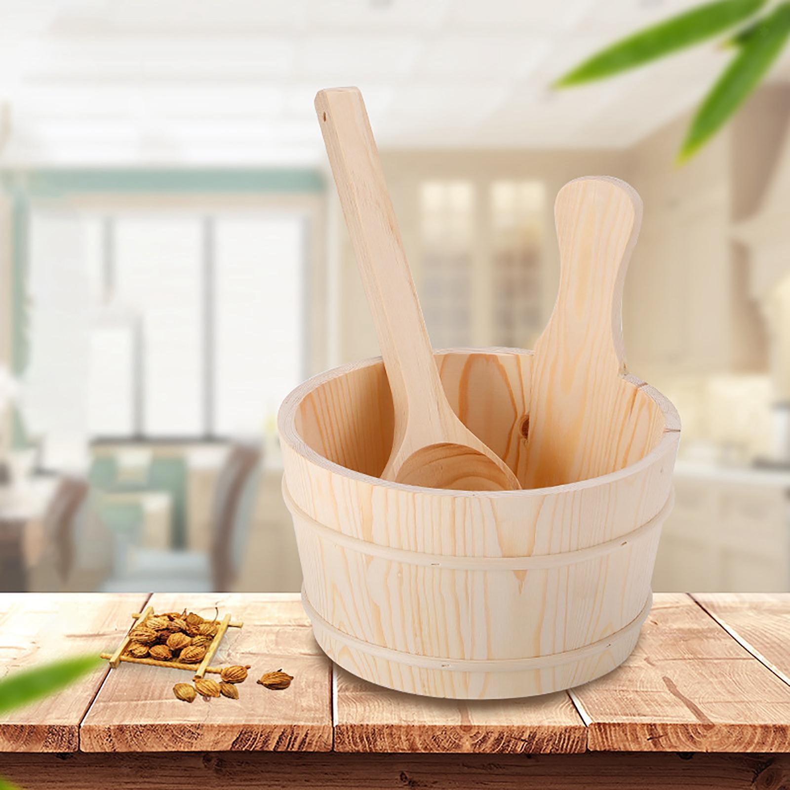 Sauna Bucket Barrel Set with Liner with Laddle Wood 4 Liter for Bath ...