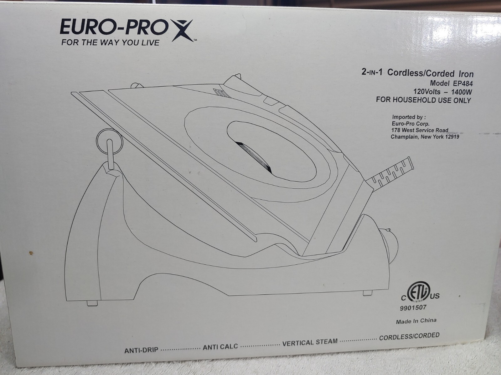 Euro-Pro X EP484 2 in 1 cordless /corded iron vertical steam anti drip ...