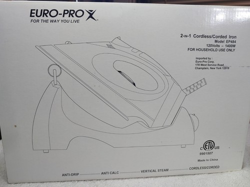 Euro-Pro X EP484 2 in 1 cordless /corded iron vertical steam anti drip ...