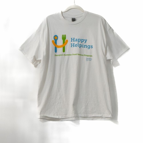 Gildan Mens White T-Shirt Happy Helpings Cotton Round Neck Short Sleeve ...