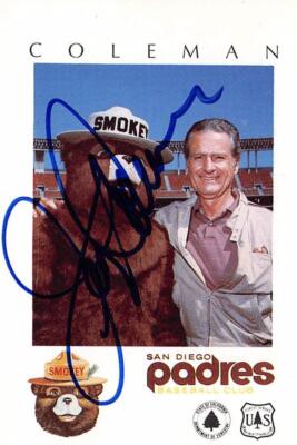 Jerry Coleman autographed baseball card 1984 Smokey Bear #JC San Diego ...