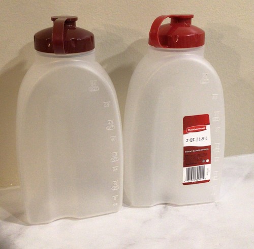 2 Rubbermaid 2 Qt Quart Drink Containers Mixer Mate w/ Red Flip Top Lid ...