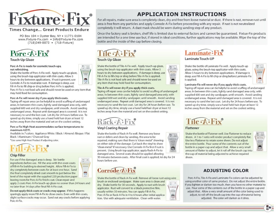 Fill-A-Fix (Porc-A-Filler) Porcelain Repair Chip Filler - PF-12 | eBay