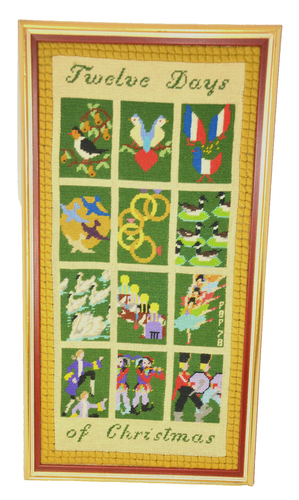12 Days of Christmas Needlepoint Embroidery Art Frame LARGE 27x14 Vtg ...