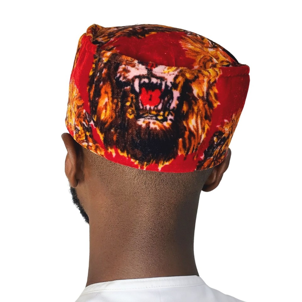 Isi Agu Print Kufi Hat, Velvet African Igbo Men Traditional Royal ...