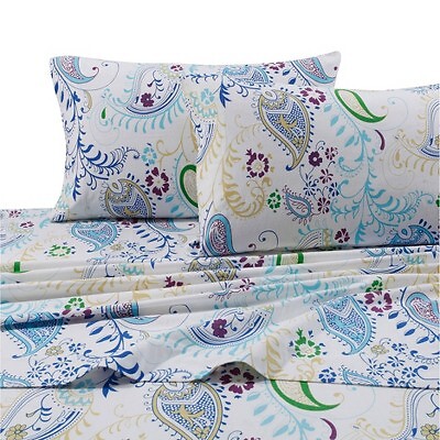 Twin XL Printed Pattern Extra Deep Pocket Flannel Sheet Set Paisley ...