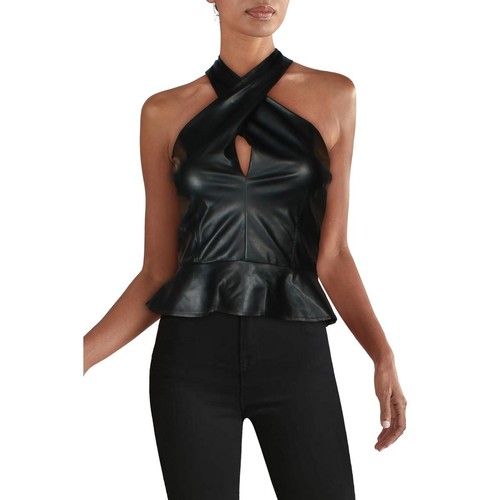 Aqua Womens Black Leather Ruched Zipper Halter Top Top M BHFO 8780 | eBay