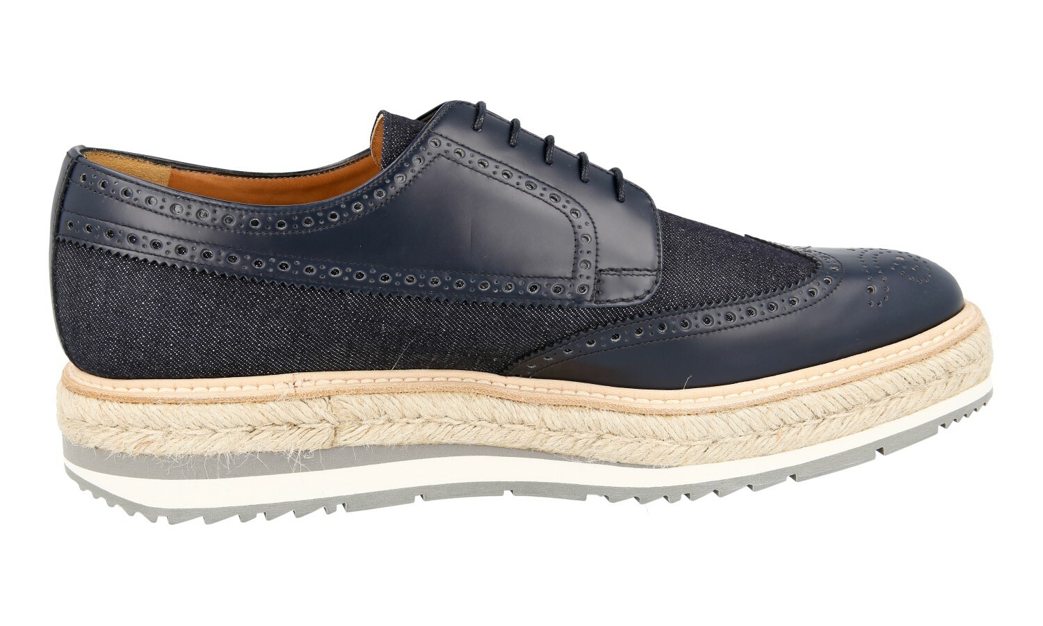 LUXURY PRADA DERBY LACE-UP SHOES 2EG015 BLUE LEATHER + DENIM US 11.5 EU ...